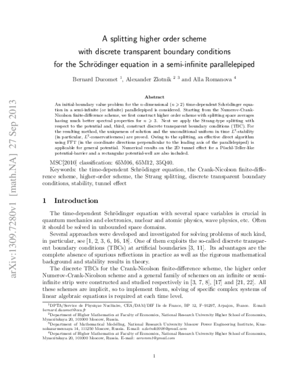 (PDF) On a splitting higher-order scheme with discrete transparent ...