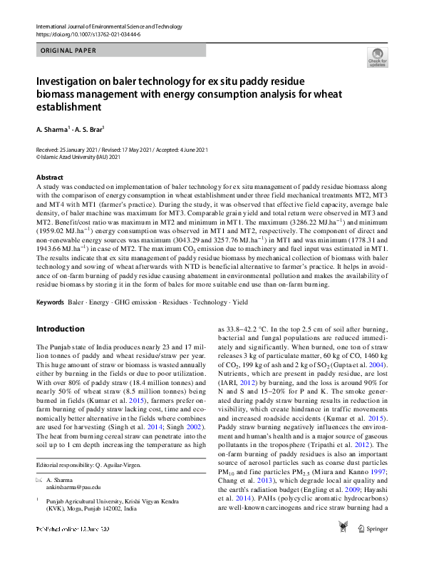(PDF) Investigation on baler technology for ex situ paddy residue ...