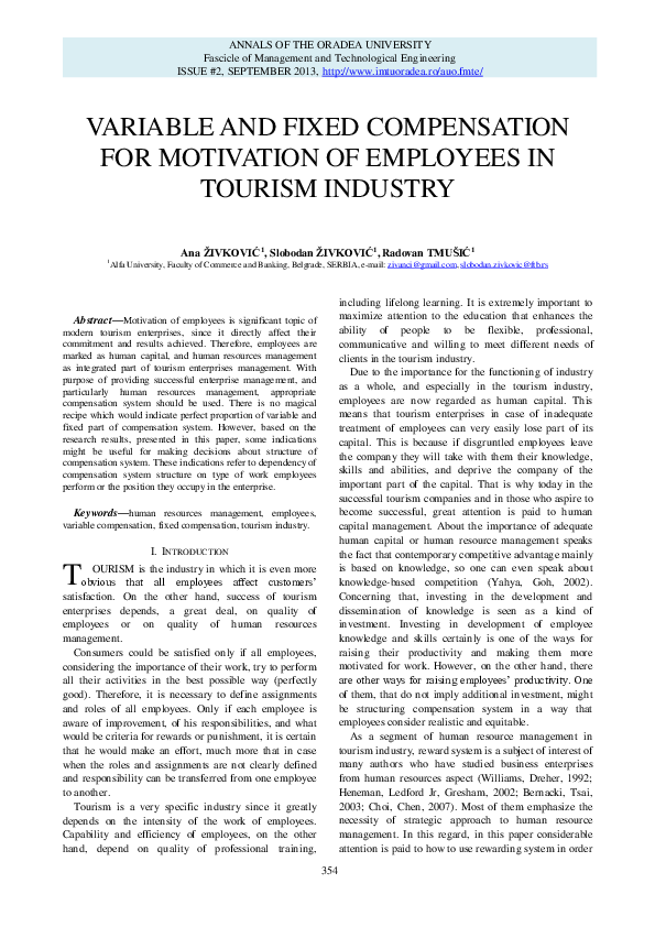 (PDF) Variable and Fixed Compensation for Motivation of Employees in Tourism Industry