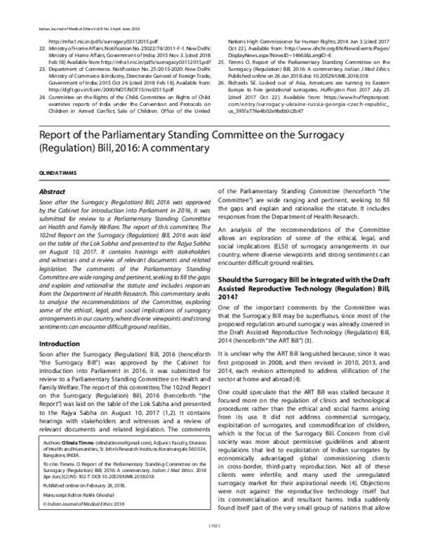 (PDF) Report of the Parliamentary Standing Committee on the Surrogacy ...
