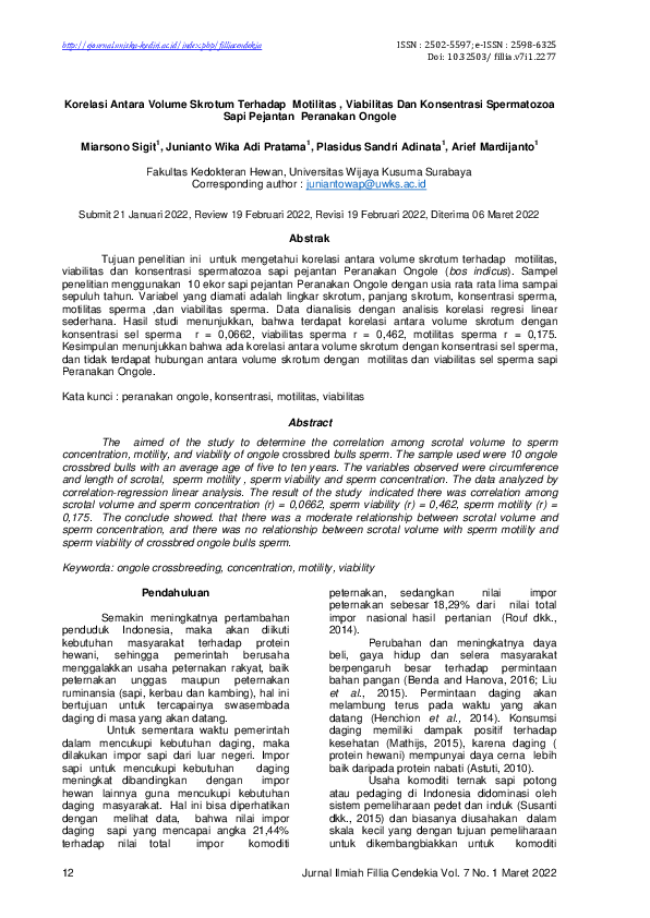 (PDF) Korelasi Antara Volume Skrotum Terhadap Motilitas , Viabilitas ...