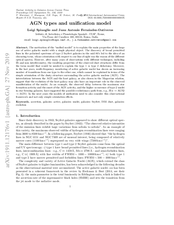 (PDF) AGN types and unification model
