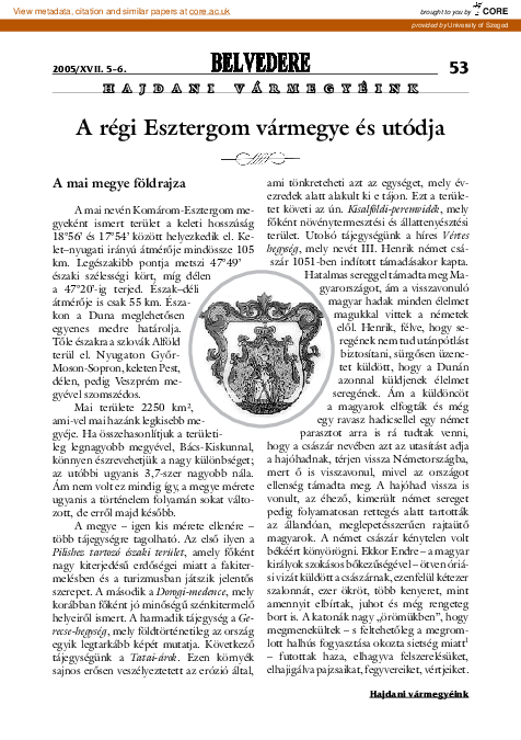 (PDF) A régi Esztergom vármegye és utódja