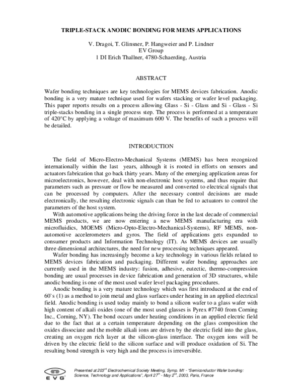 (PDF) Triple-stack anodic bonding for MEMS applications