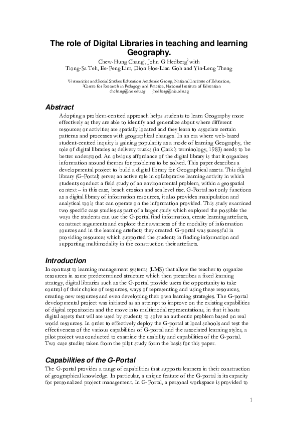 (PDF) The role of digital libraries in teaching and learning geography