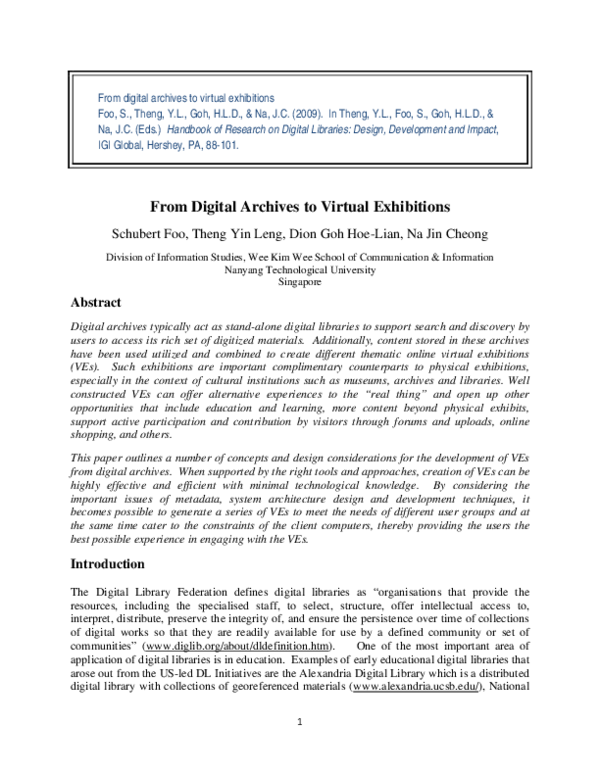 (PDF) From Digital Archives to Virtual Exhibitions