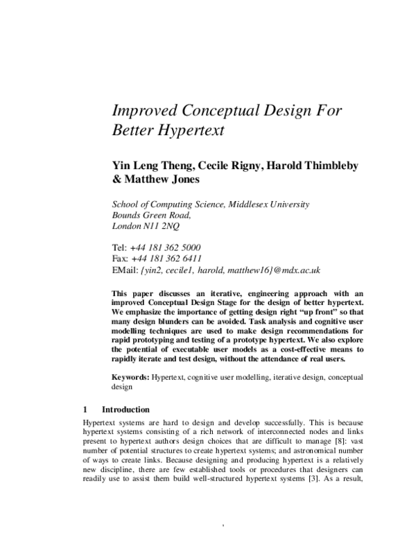 (PDF) Improved conceptual design for better hypertext