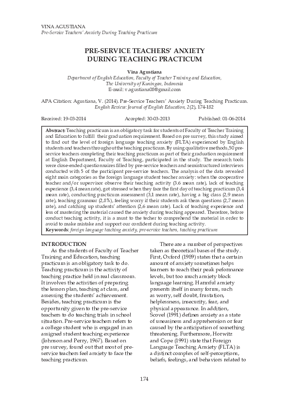 (PDF) Pre-Service Teachers’ Anxiety During Teaching Practicum