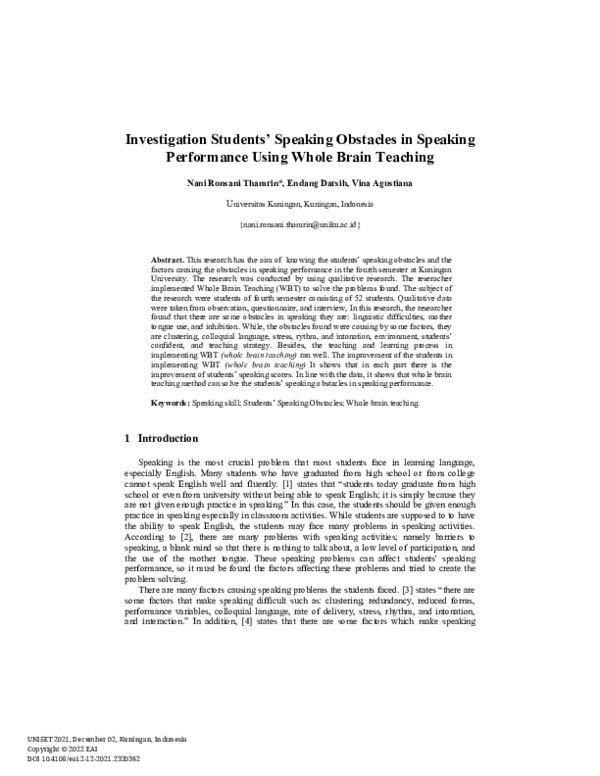 (PDF) Investigation Students’ Speaking Obstacles in Speaking ...
