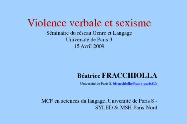 (PDF) Violence Verbale et Sexisme