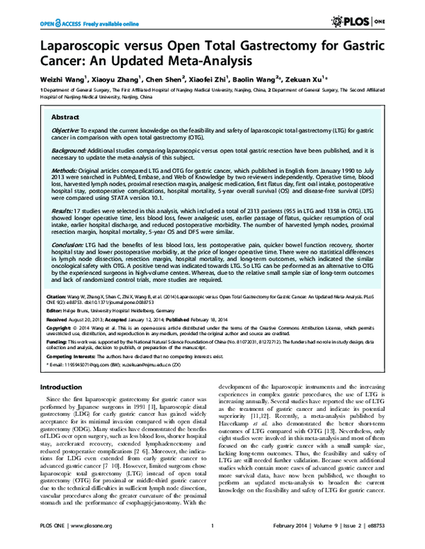 (PDF) Laparoscopic versus open total gastrectomy for gastric cancer: an ...