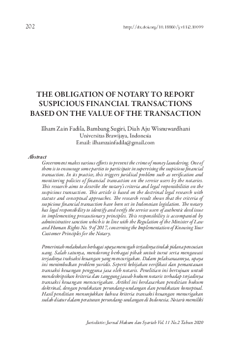 (PDF) The Obligation of Notary to Report Suspicious Financial ...