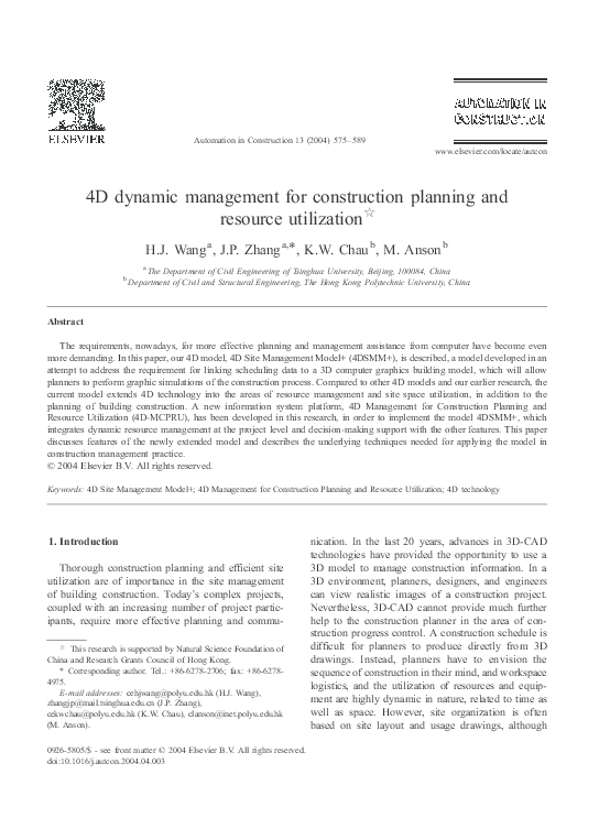 (PDF) 4D dynamic management for construction planning and resource ...