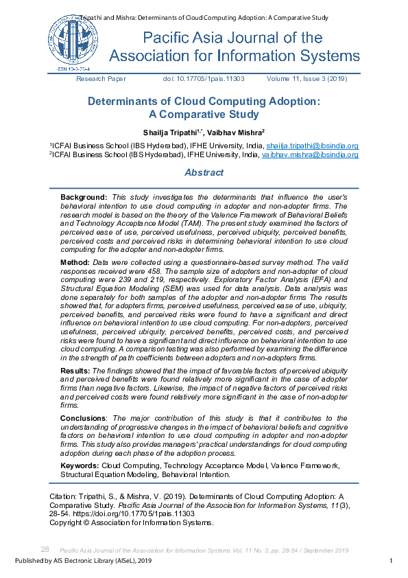 (PDF) Determinants of Cloud Computing Adoption: A Comparative Study