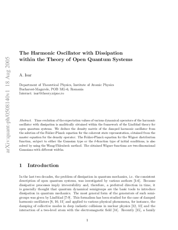 (PDF) The harmonic oscillator with dissipation within the theory of open quantum systems ...