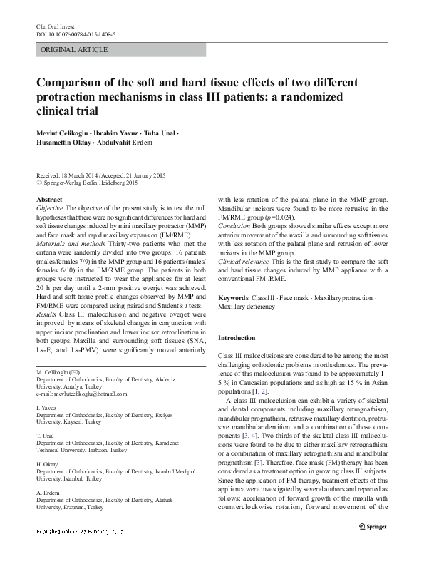 (PDF) Comparison of the soft and hard tissue effects of two different ...