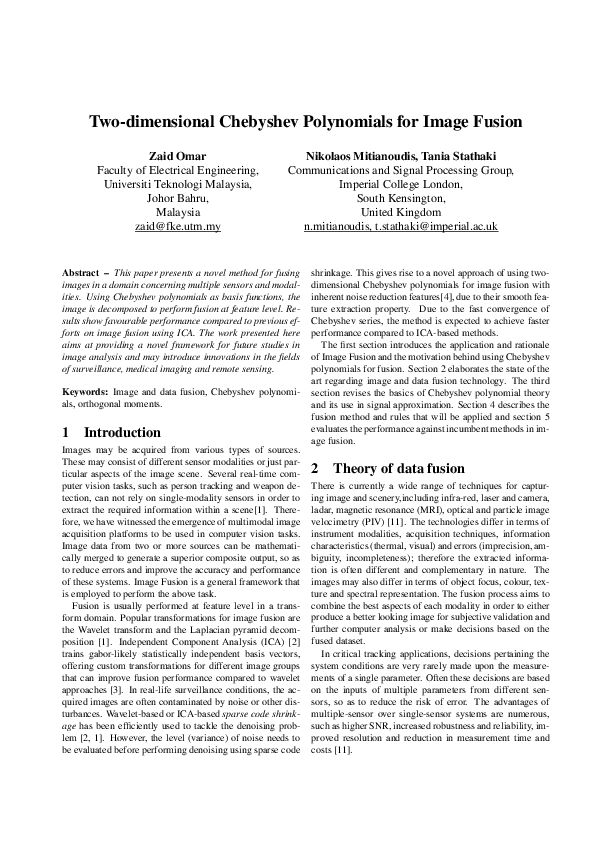 (PDF) Chebyshev Polynomials for Enhanced Image Fusion Techniques