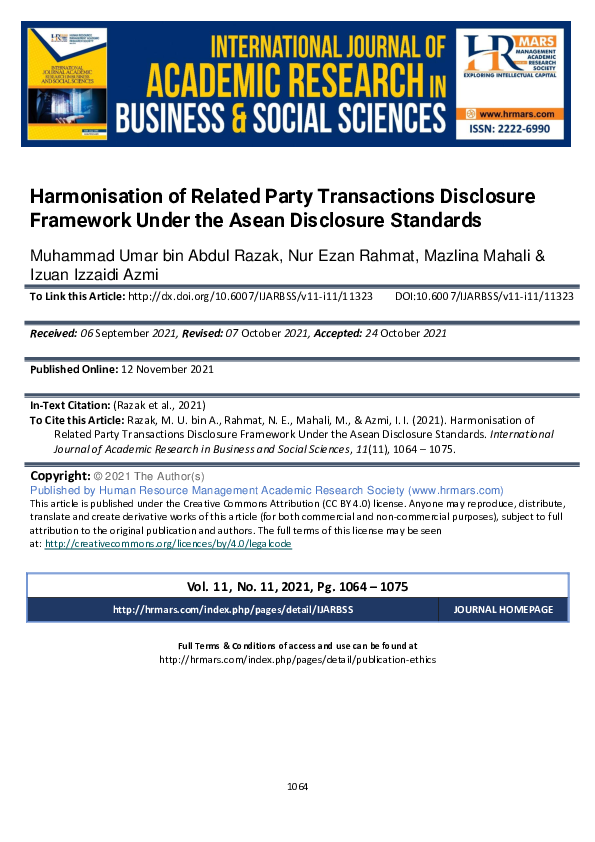 (PDF) Harmonisation of Related Party Transactions Disclosure Framework ...