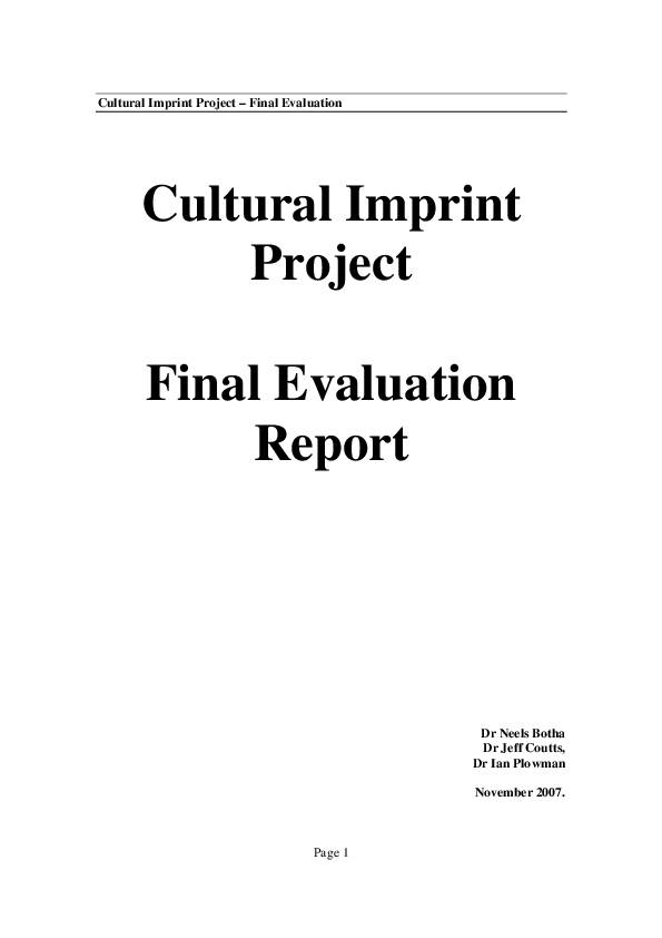 (PDF) Cultural imprint project final evaluation report : Herbert cultural imprint analysis - A ...