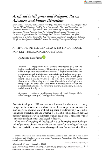 (PDF) Artificial Intelligence as a Testing Ground for Key Theological ...