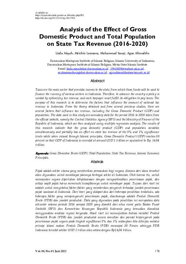 (PDF) Analysis of the Effect of Gross Domestic Product (GDP) and Total ...