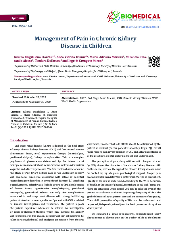 (PDF) Management of Pain in Chronic Kidney Disease in Children