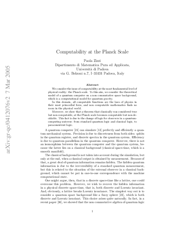 (PDF) Computability at the Planck scale