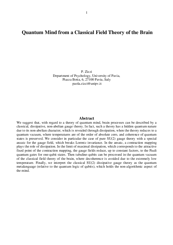 (PDF) Quantum Mind from a Classical Field Theory of the Brain