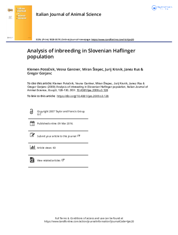(PDF) Analysis of inbreeding in Slovenian Haflinger population | Janez ...