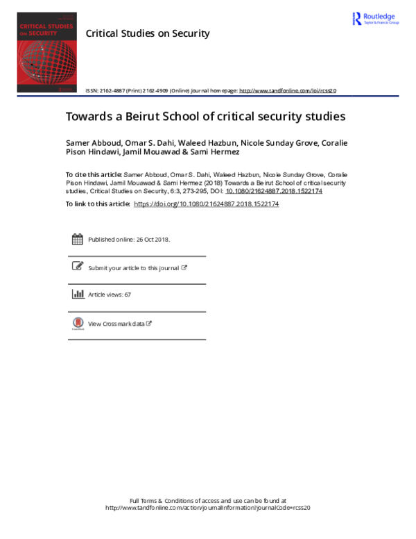 (PDF) Towards a Beirut School of critical security studies