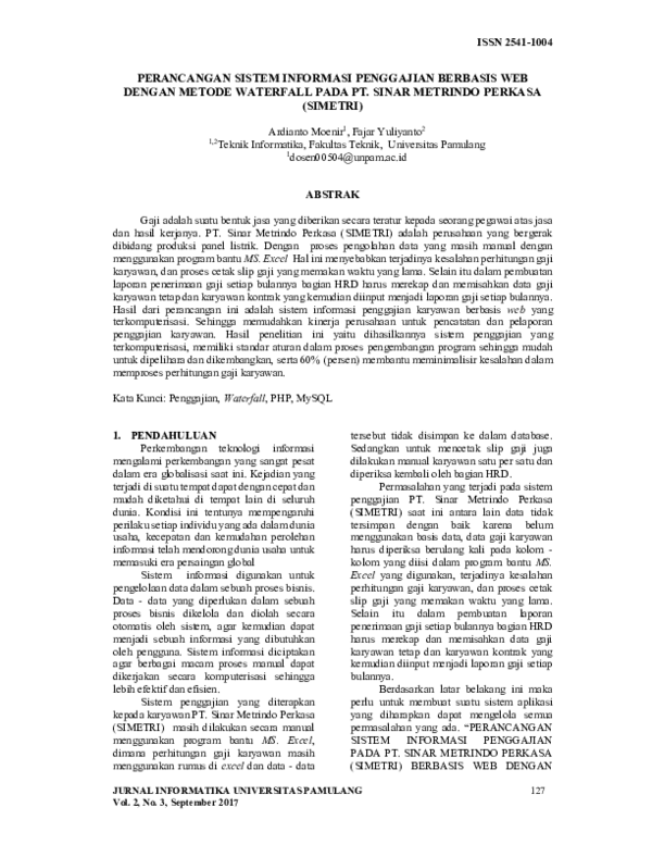 (PDF) Perancangan Sistem Informasi Penggajian Berbasis Web dengan Metode Waterfall pada PT ...