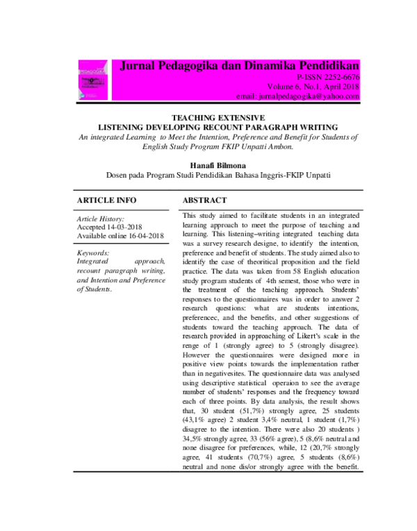 (PDF) Teaching Extensive Listening Developing Recount Paragraph Writing