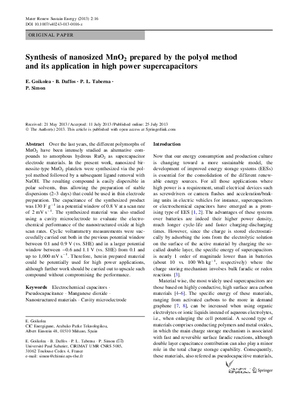 (PDF) Synthesis of nanosized MnO2 prepared by the polyol method and its ...