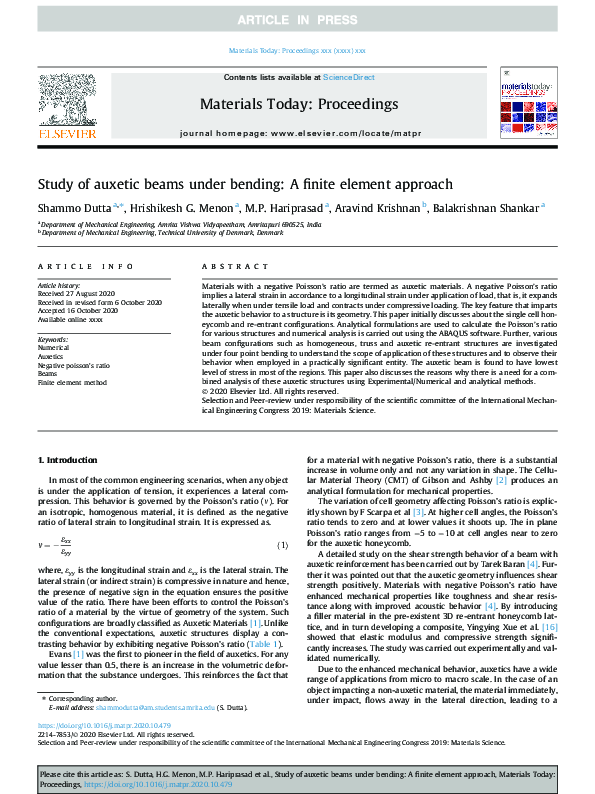 (PDF) Study of auxetic beams under bending: A finite element approach