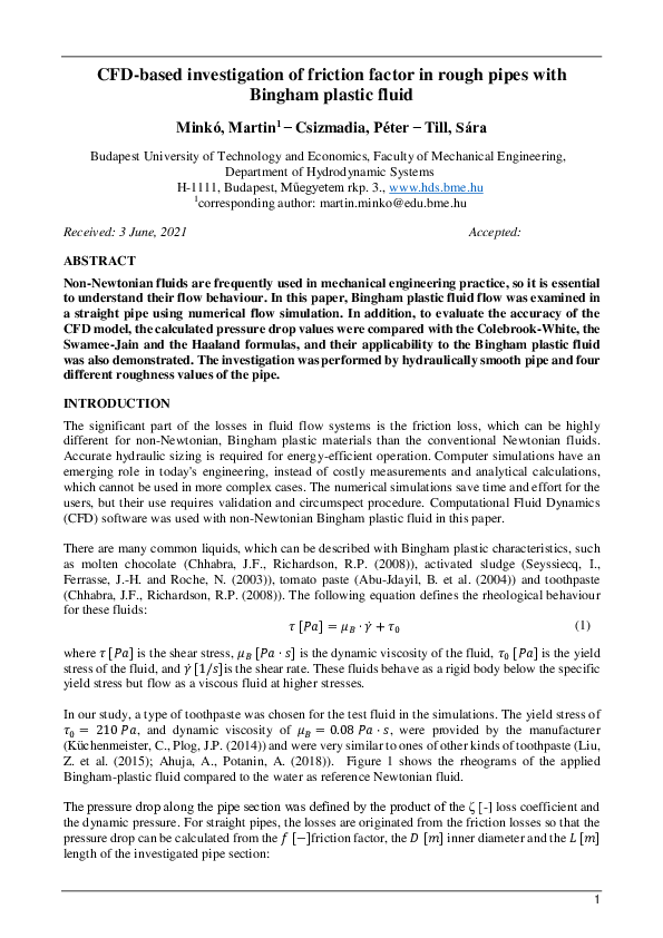 (PDF) CFD-based investigation of friction factor in rough pipes with Bingham plastic fluid