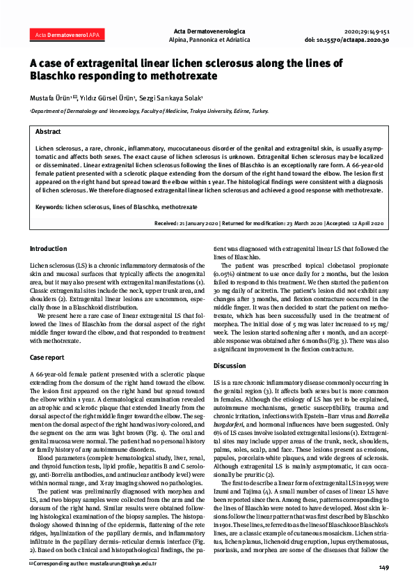 (PDF) A case of extragenital linear lichen sclerosus along the lines of Blaschko responding to ...