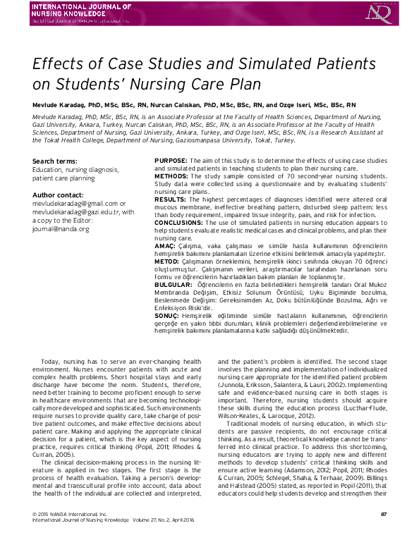 (PDF) Effects of Case Studies and Simulated Patients on Students ...