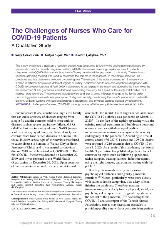 (PDF) The Challenges of Nurses Who Care for COVID-19 Patients