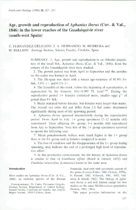 (PDF) Age, growth and reproduction of Aphanius iberus (Cuv. & Val ...