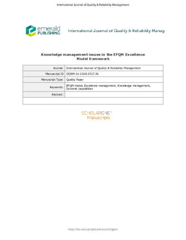 (PDF) Knowledge management issues in the EFQM excellence model framework