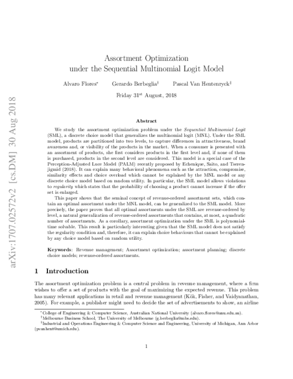 (PDF) Assortment optimization under the Sequential Multinomial Logit Model