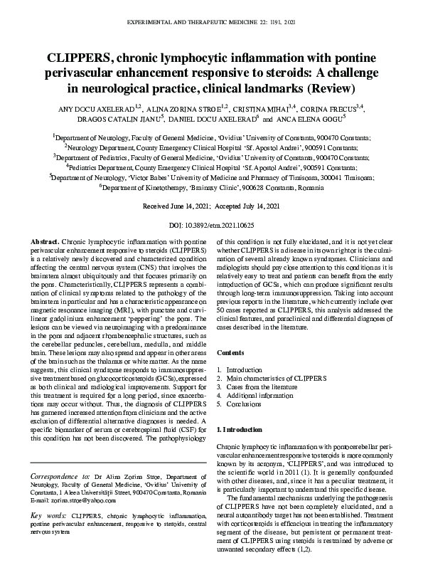 (PDF) CLIPPERS (Chronic Lymphocytic Inflammation with Pontine ...
