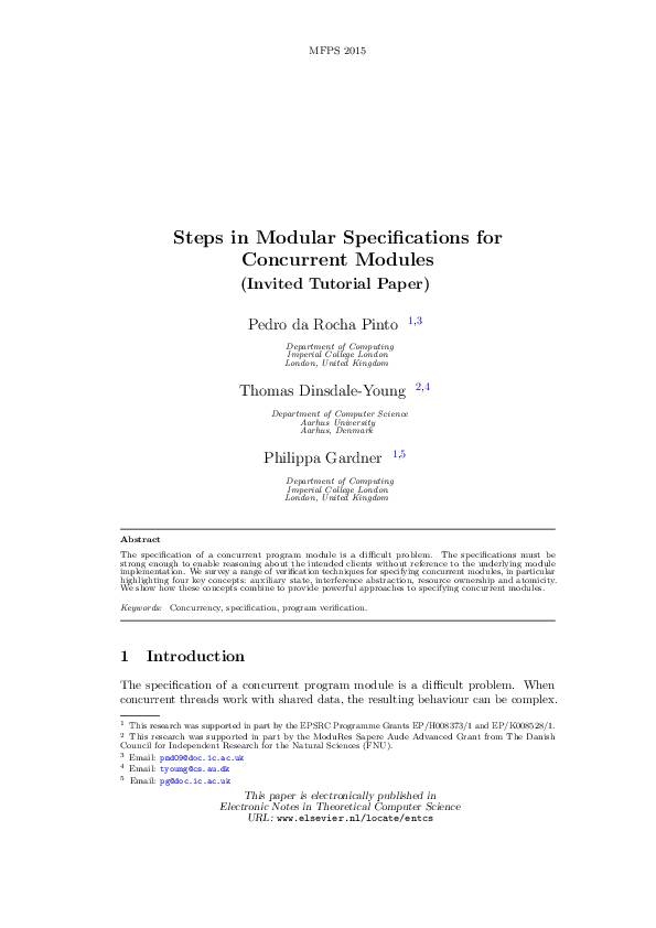 (PDF) Steps in Modular Specifications for Concurrent Modules (Invited Tutorial Paper)