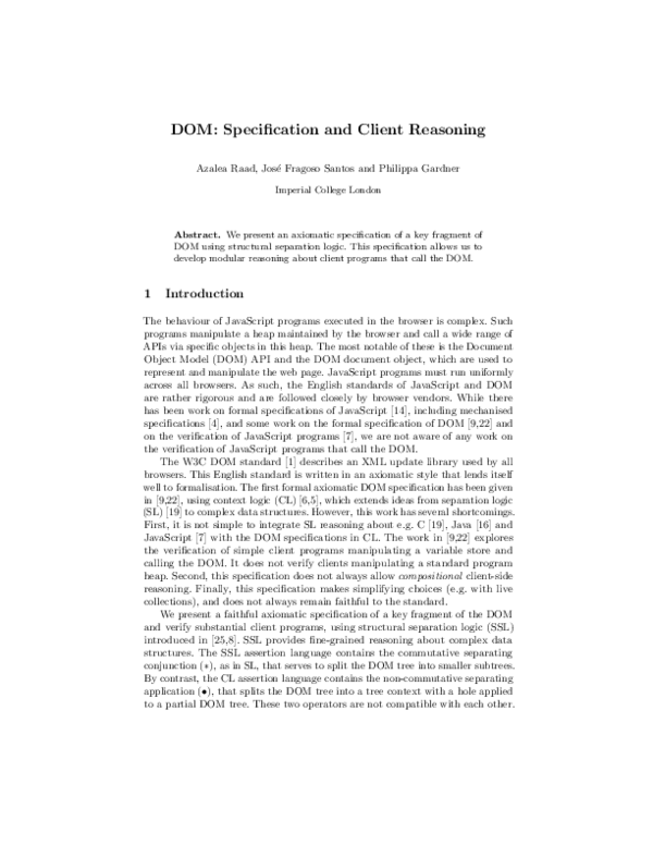 (PDF) DOM: Specification and Client Reasoning
