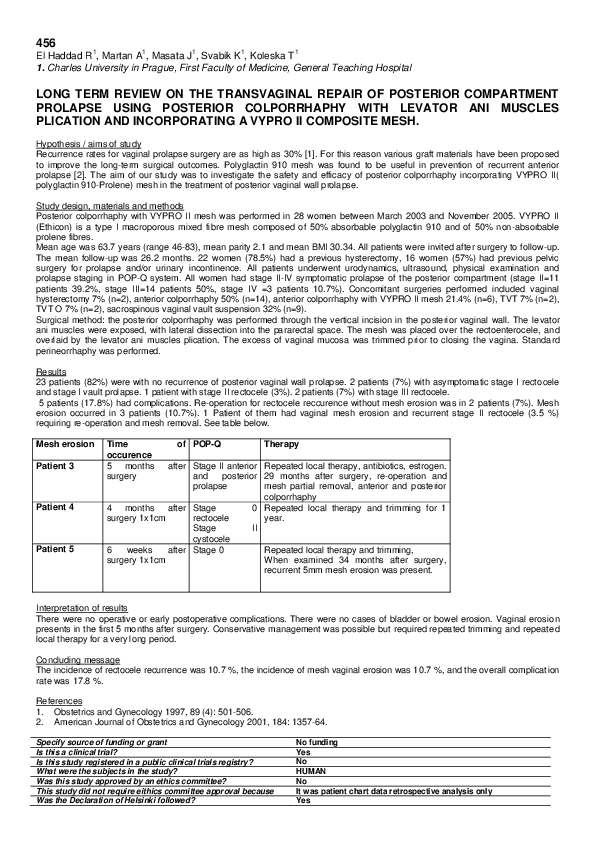 (PDF) Long Term Review on the Transvaginal Repair of Posterior ...