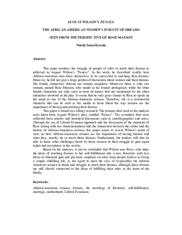 (PDF) August Wilson's Fences: The African-American Women's Pursuit of ...
