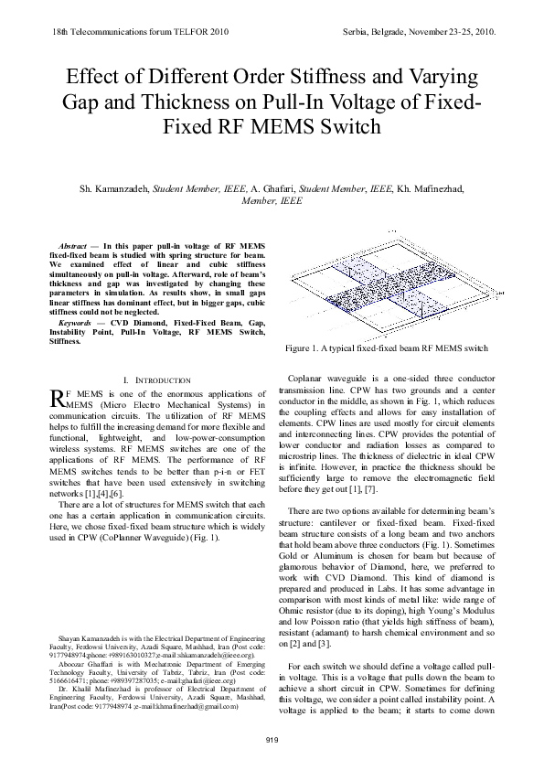 (PDF) Effect of Different Order Stiffness and Varying Gap and Thickness on Pull-In Voltage of ...