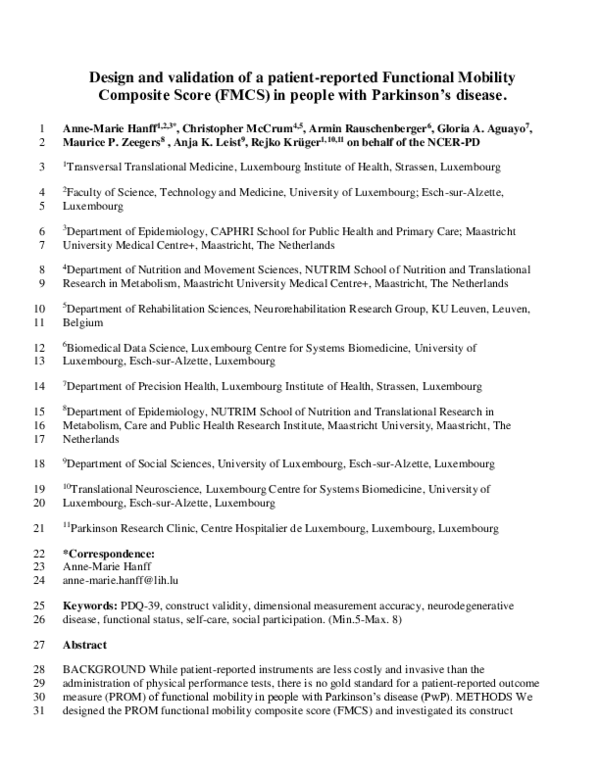 (PDF) Design and validation of a patient-reported Functional Mobility ...