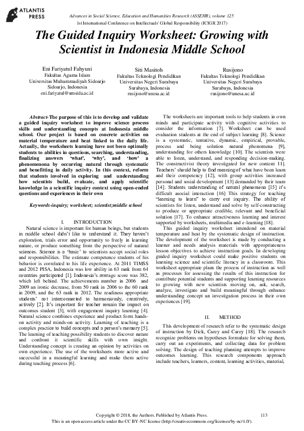 (PDF) The Guided Inquiry Worksheet: Growing with Scientist in Indonesia ...