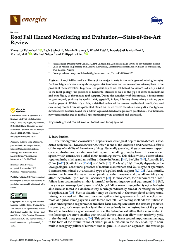 (PDF) Roof Fall Hazard Monitoring and Evaluation—State-of-the-Art Review